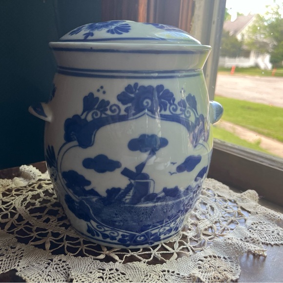 Art | Ringtons United Tea Caddy Jar Dutch Windmill Flow Blue Vintage ...